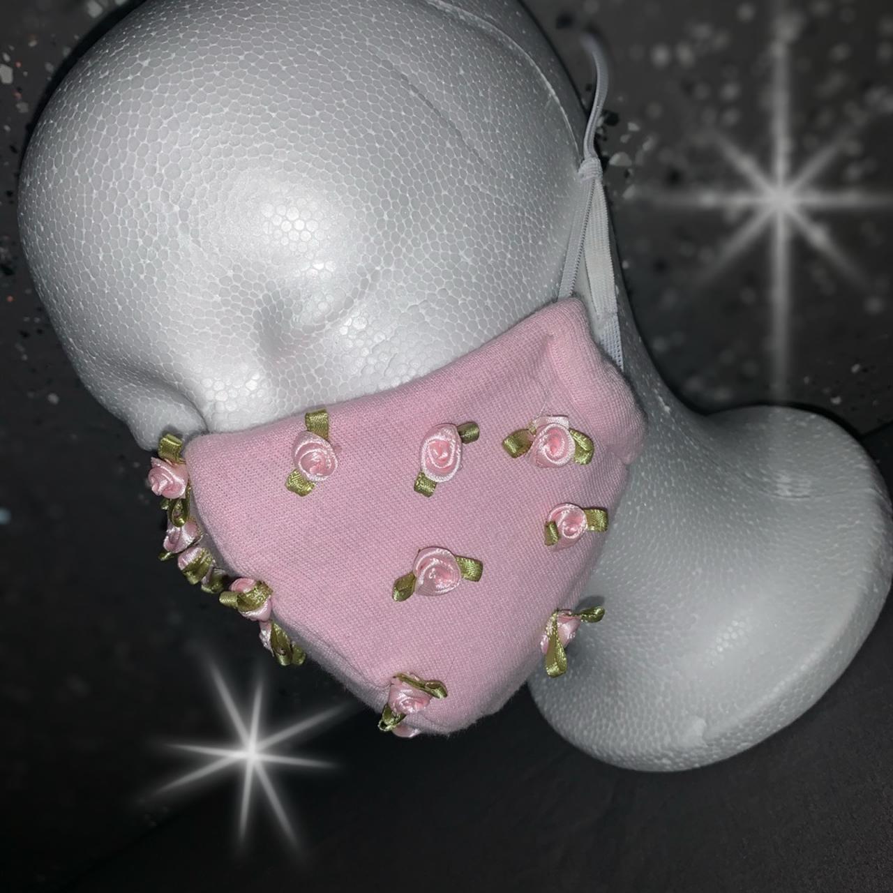 BABY PINK FACEMASK W/ ROSE EMBELLISHMENTS. this mask... - Depop