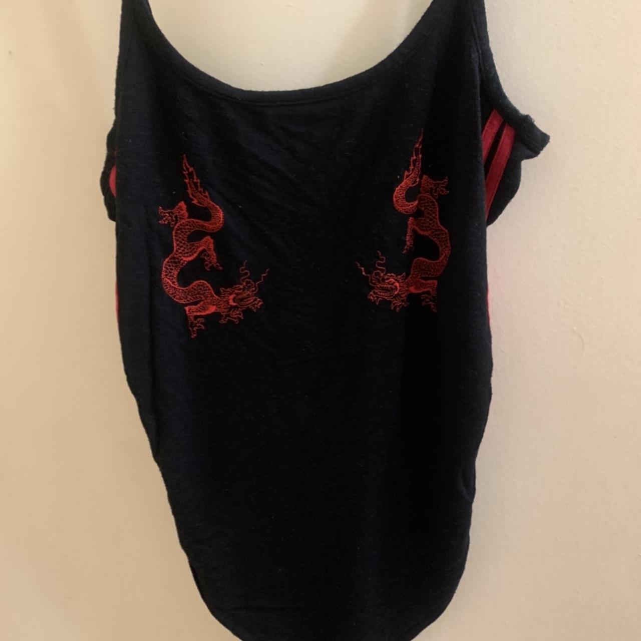 O-Mighty size L Black bodysuit red dragons - worn... - Depop