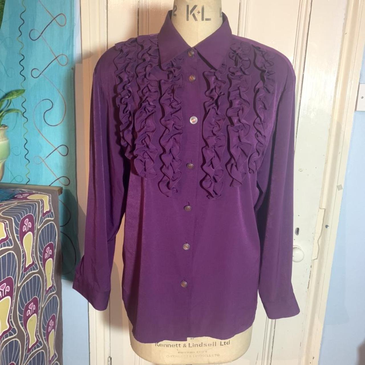 Vintage 80’s Purple Ruffled Shirt UK 16. Beautiful... - Depop