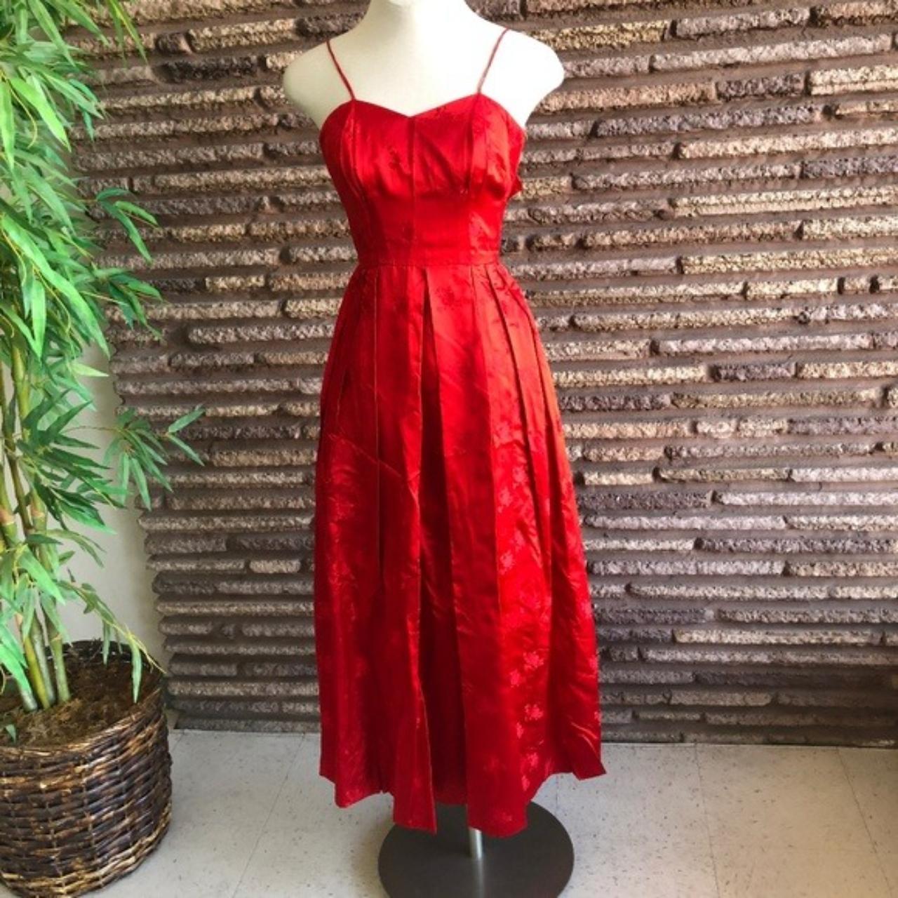 Stunning vintage 60s red satin brocade fit and flare... - Depop