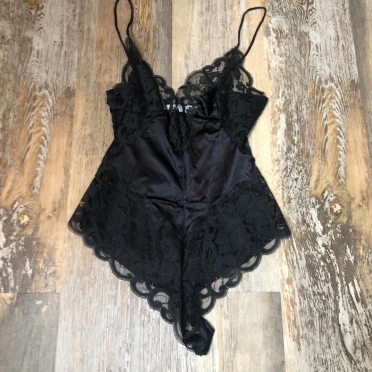 Black lace teddy bodysuit Snap Crotch Lace on the... - Depop