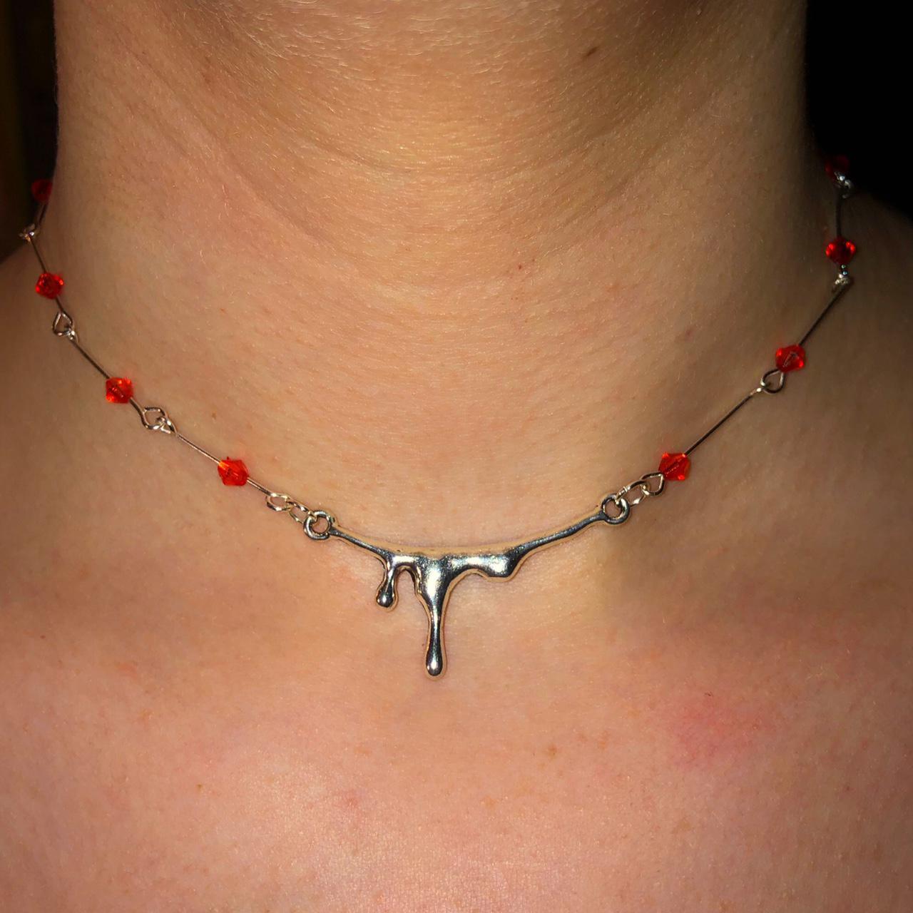 dainty blood drip necklace mall goth... - Depop