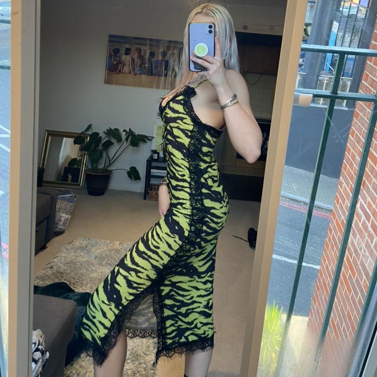 New Girl Order midi green bodycon dress with slit... - Depop