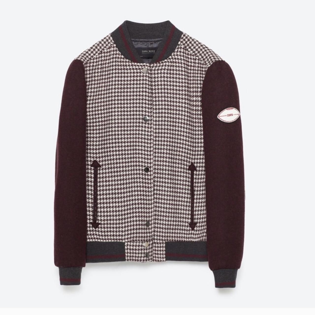 🥀ZARA MAROON CHECKED BOMBER JACKET - Depop