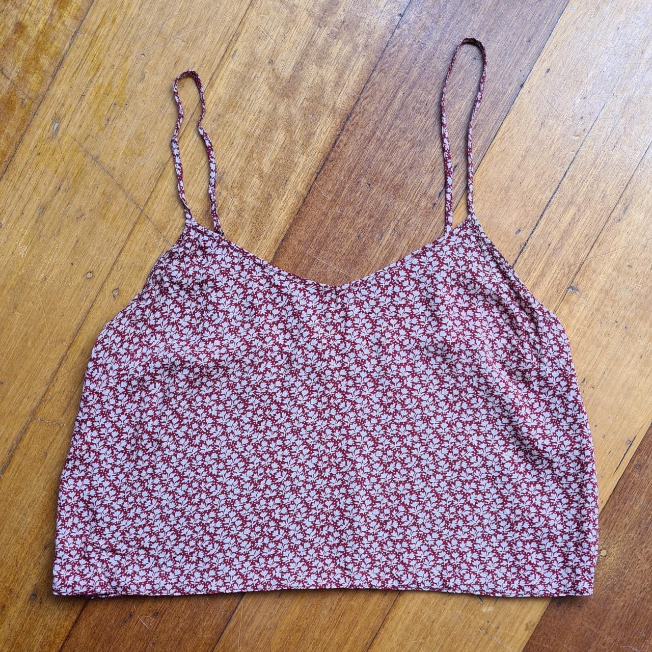 Cropped Cami. Size 8. Red and cream flower... - Depop