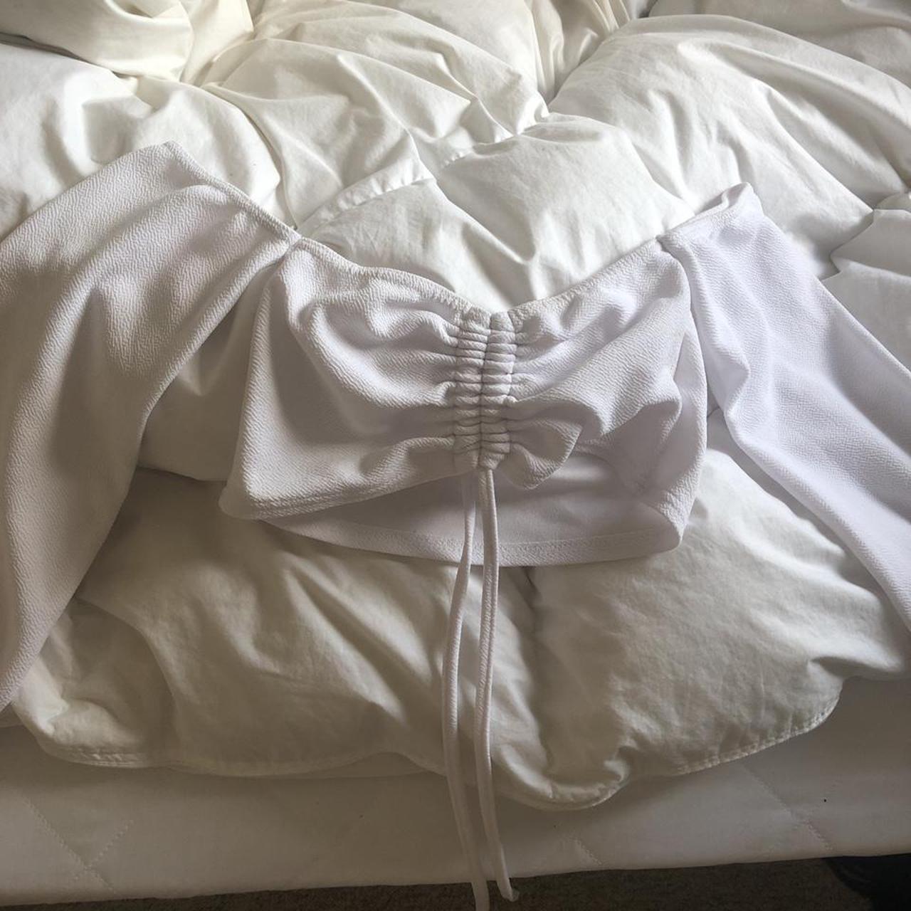 pretty little thing white long sleeved ruched string... - Depop