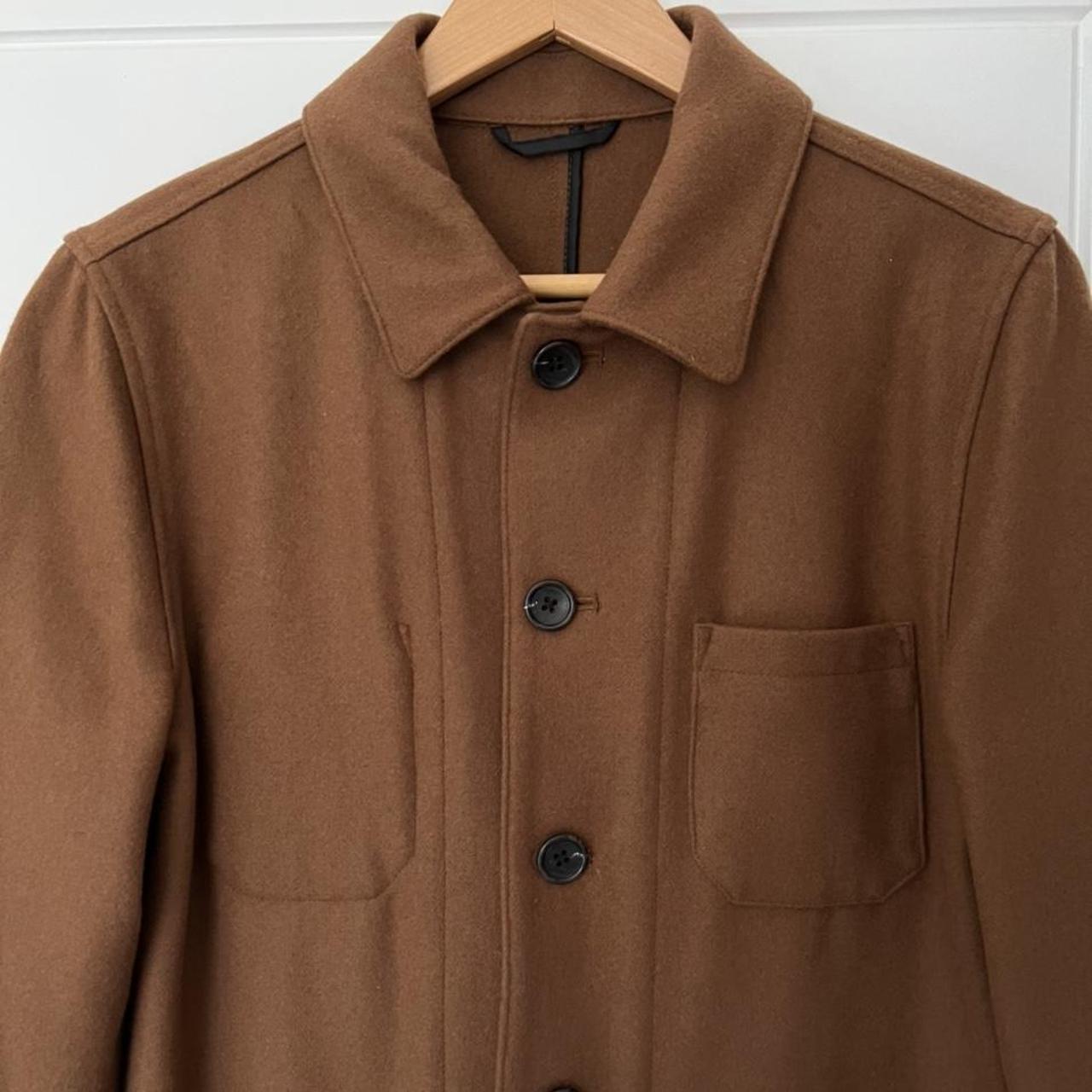Mens 100% Wool Jacket with exposed lining in tan/... - Depop
