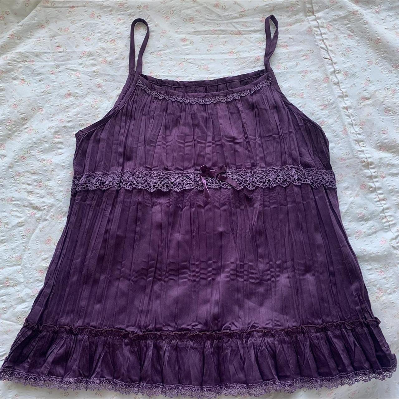 vintage purple satin cami with a lace trim shown on... - Depop