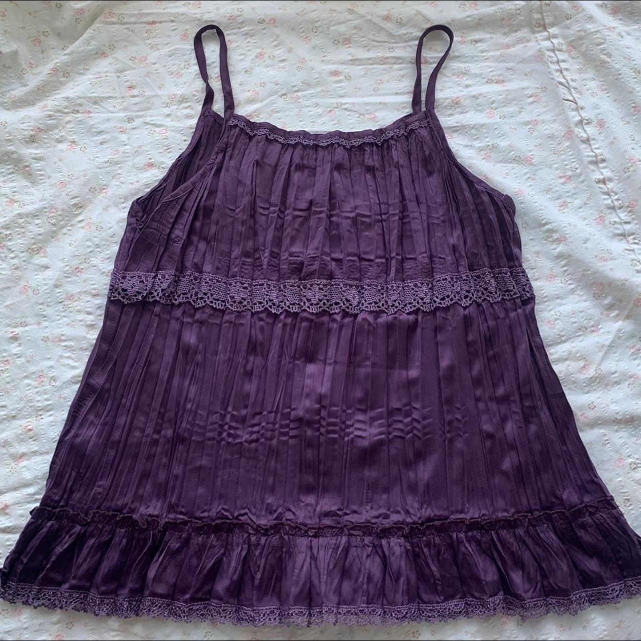 vintage purple satin cami with a lace trim shown on... - Depop