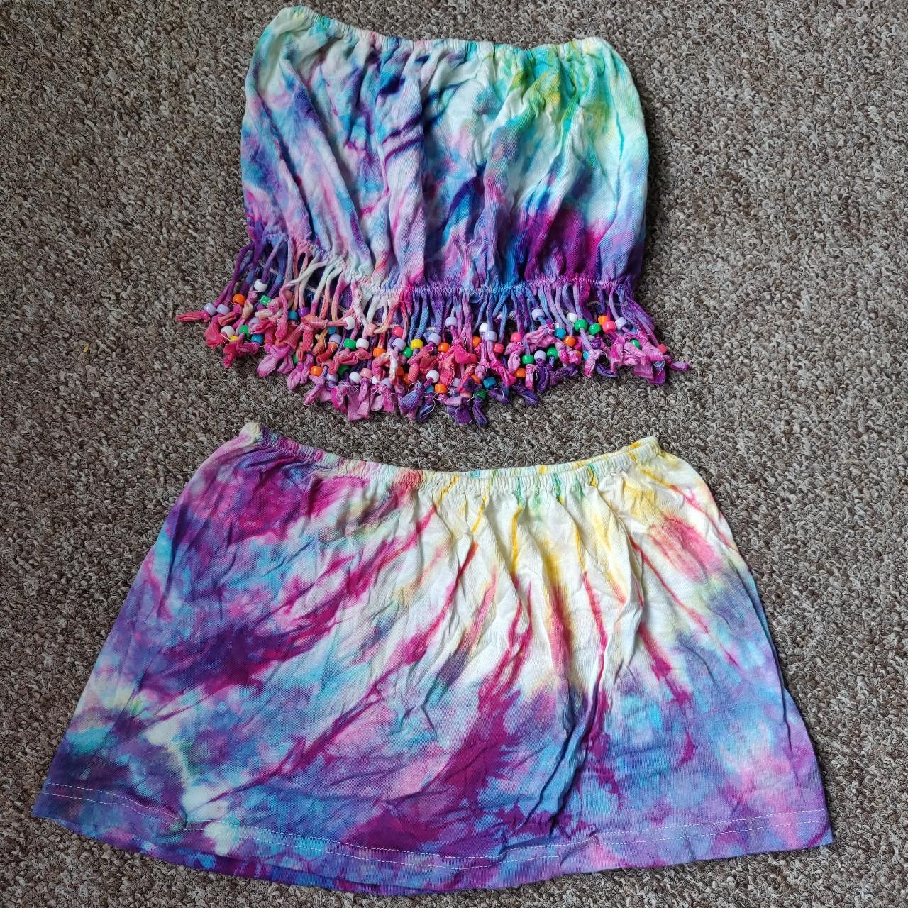 Hippy tye dye co ord with tassels (multi colour)... - Depop