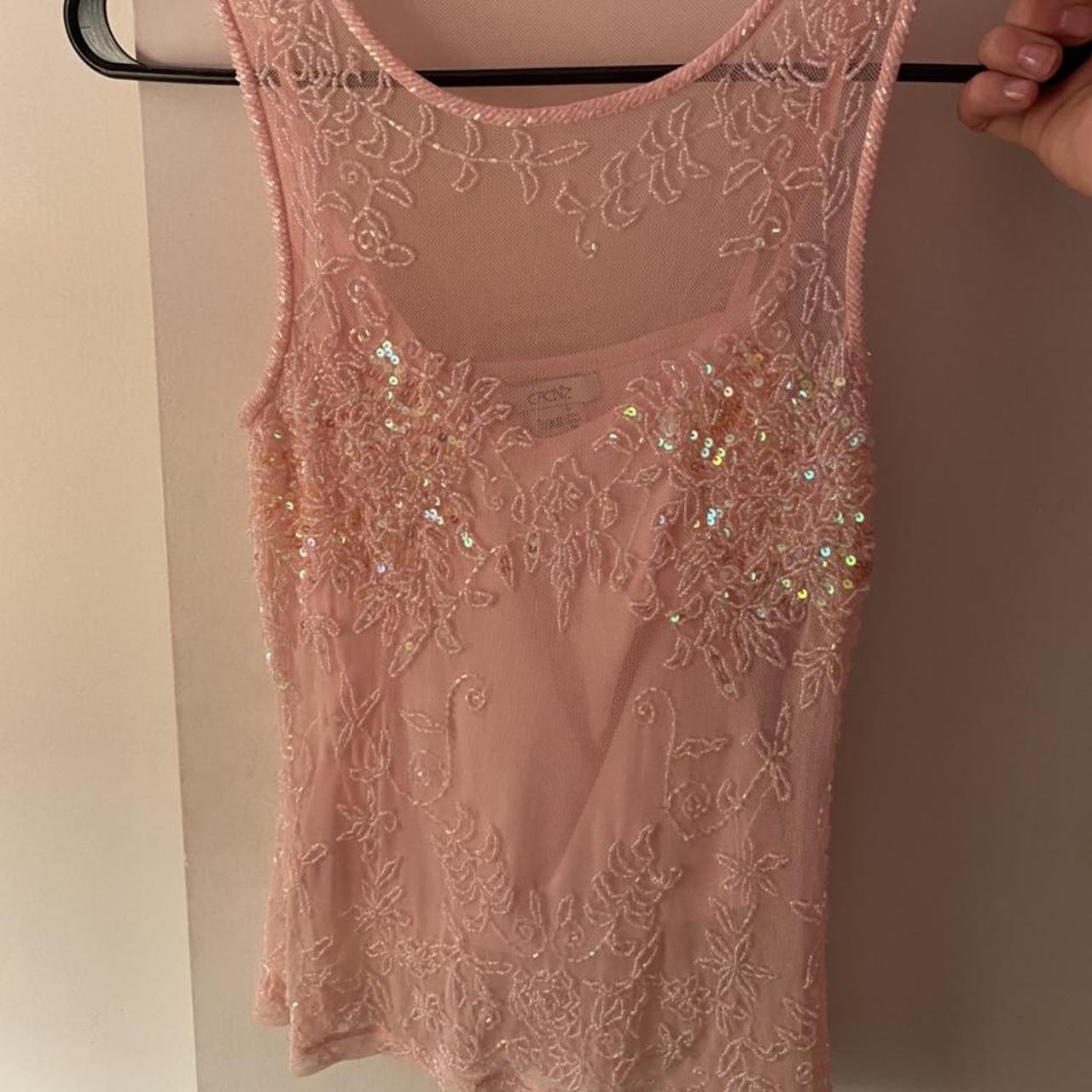 MESH OVERLAY TANK TOP WITH BEADING #vintage #mesh... - Depop