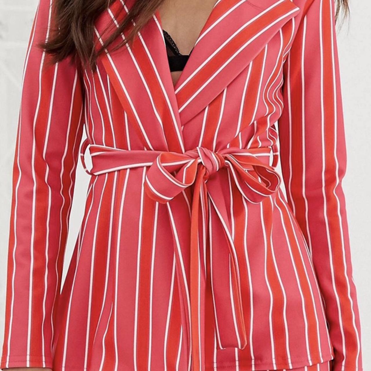 Pink Red And White Striped Blazer Good Quality Depop