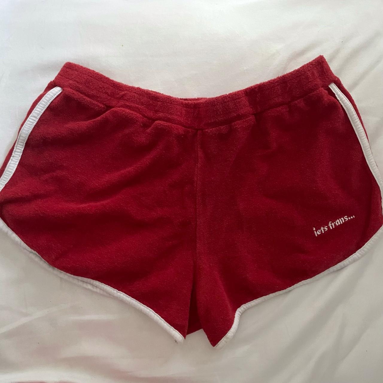 red terry cloth iets frans shorts from urban worn... - Depop