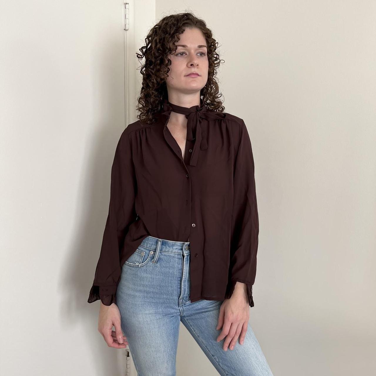 Beautiful vintage chocolate brown button up blouse.... - Depop