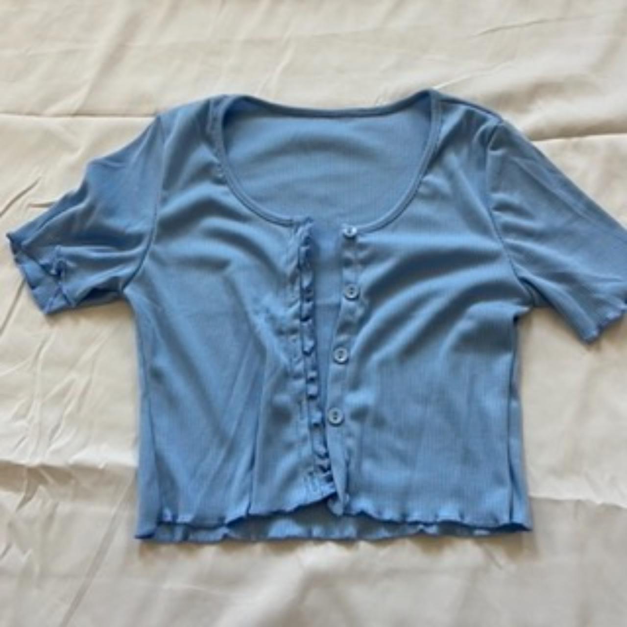 BLUE BUTTON UP TOP -CUTE UNBUTTONED OR BUTTONED... - Depop