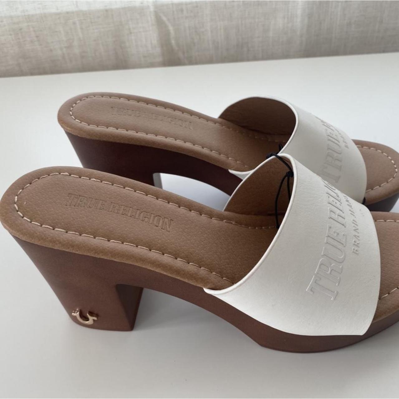 True Religion Heels Brown Gold Stamp Size 6.5... - Depop