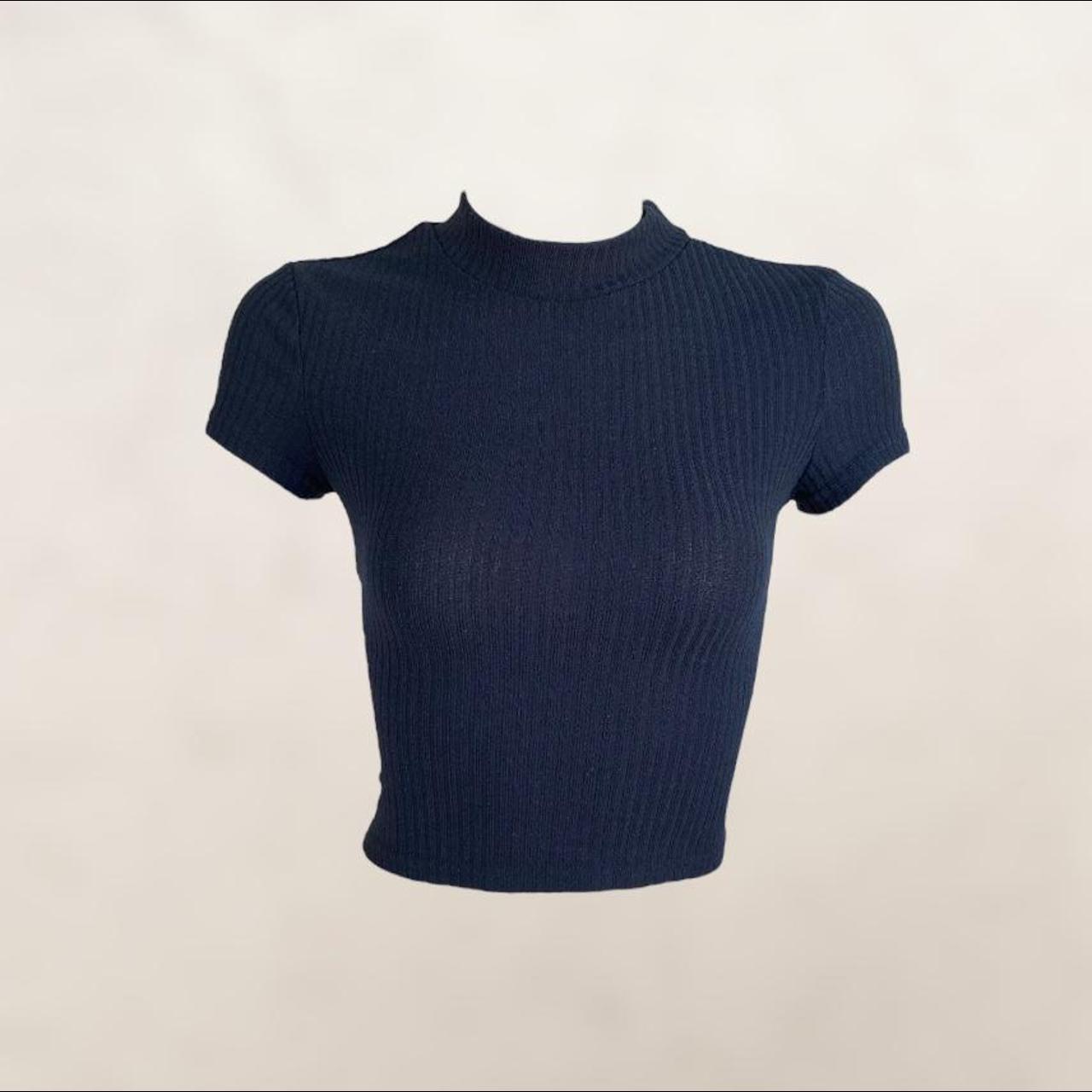 Navy Blue Mock-Neck Crop Tee Size medium fits small. - Depop