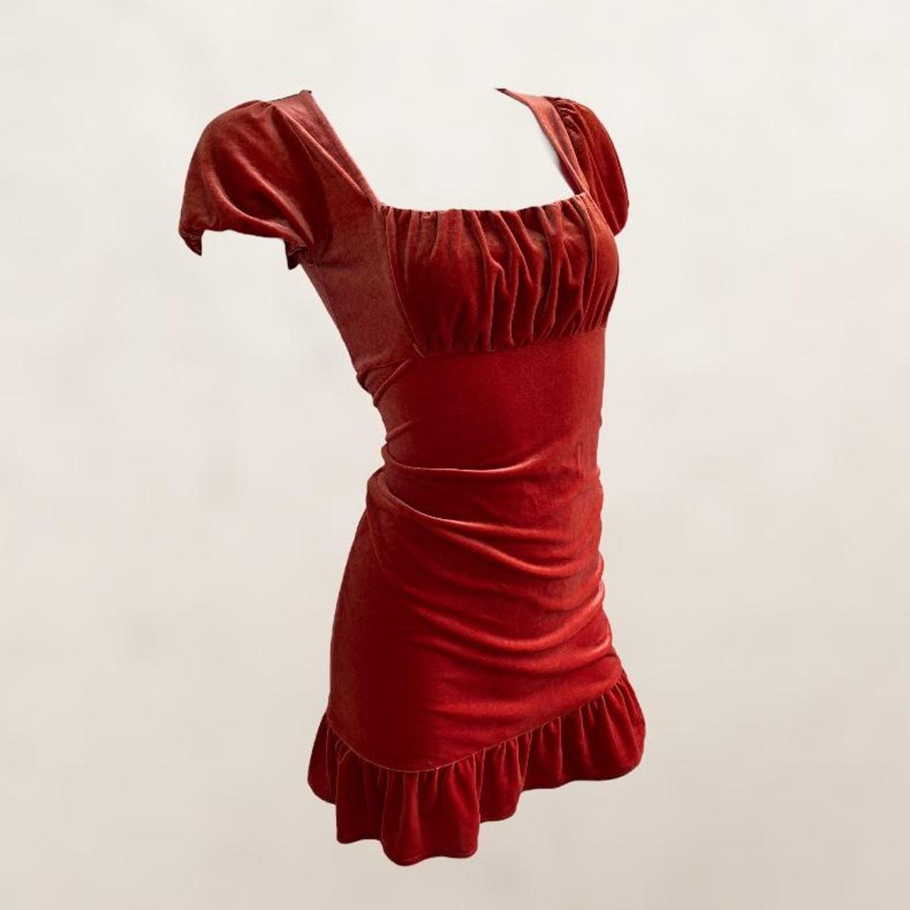 Orange Velvet Corduroy Ruffle Mini Dress - Depop