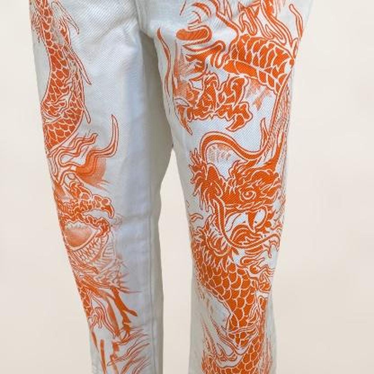 Orange Chinese Dragon High Waisted White Jeans - Depop