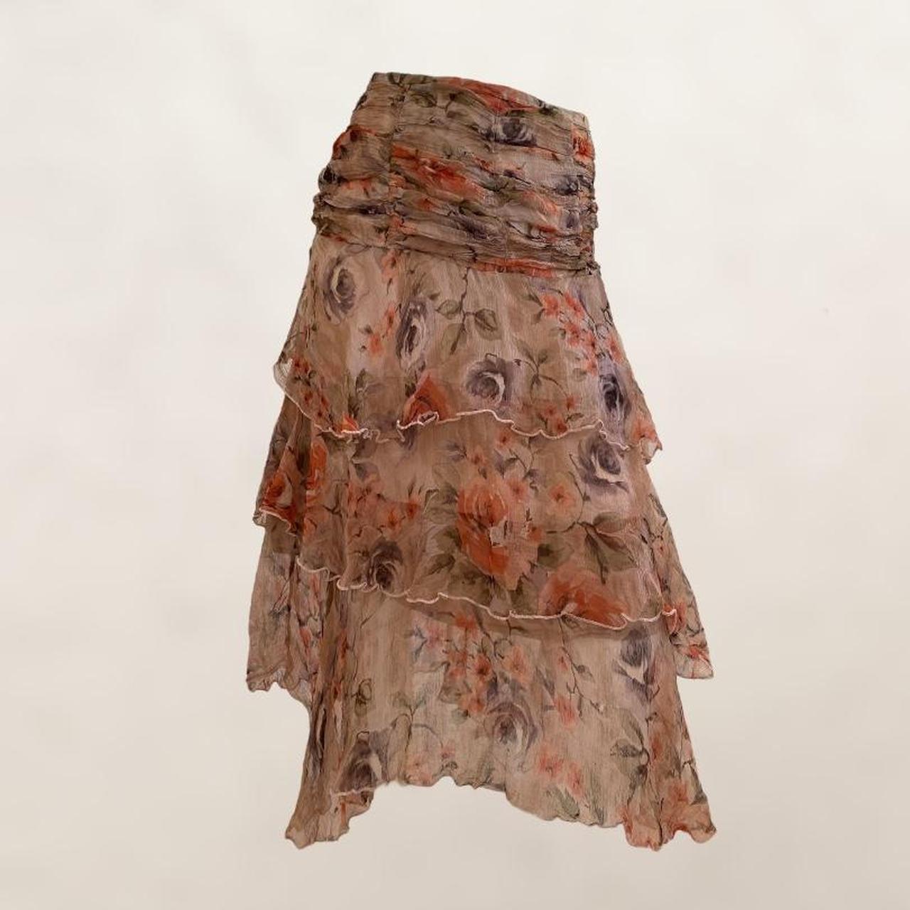 Fairy Midi Ruffle Brown Floral Vintage Skirt - Depop