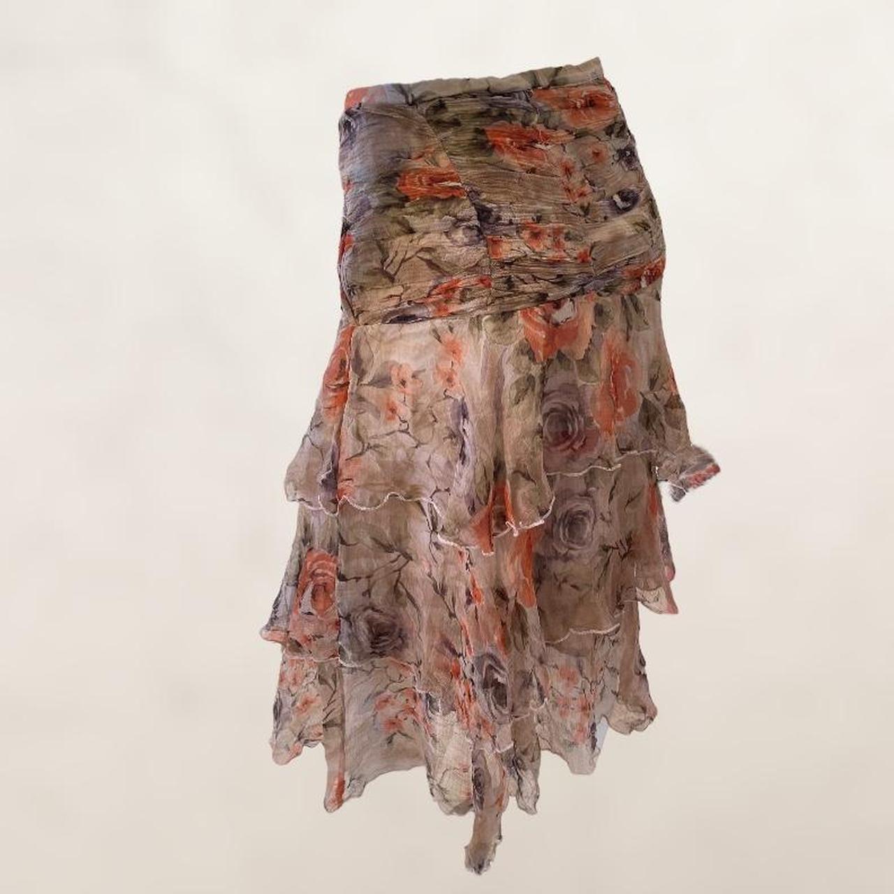 Fairy Midi Ruffle Brown Floral Vintage Skirt - Depop