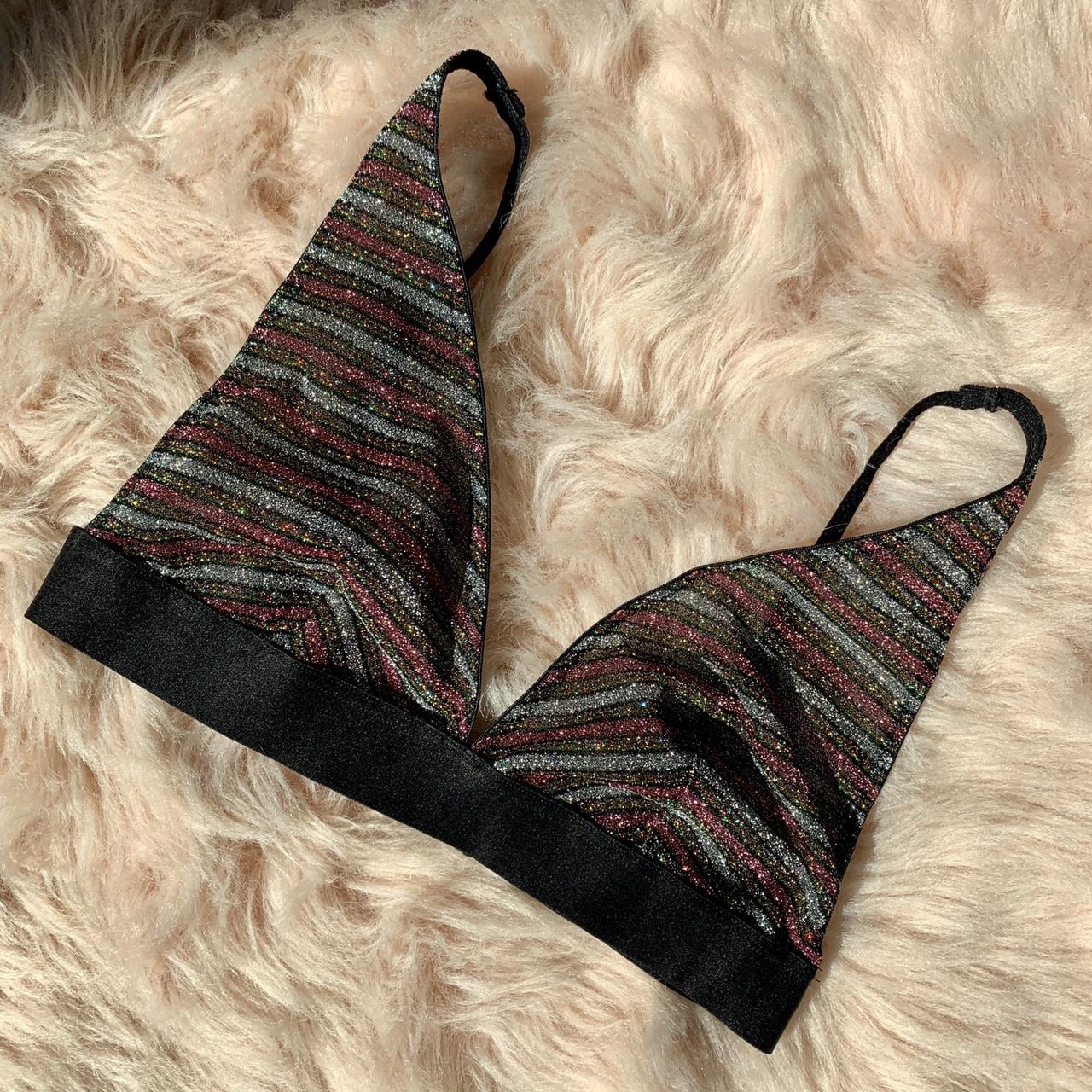 Sparkly striped ASOS triangle cut bra fabric is... - Depop