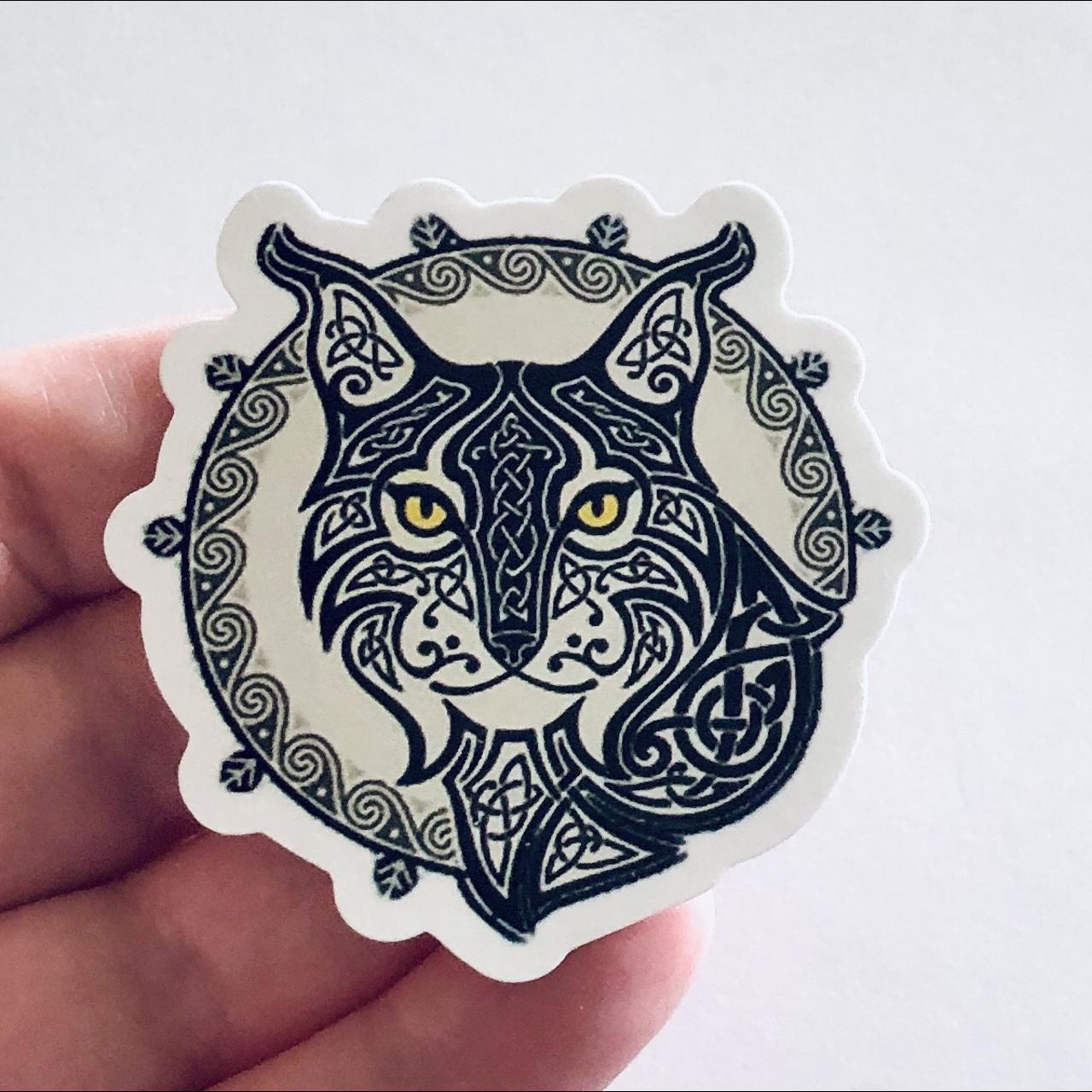 Wild cat sticker, Viking Norseman style patterns... - Depop