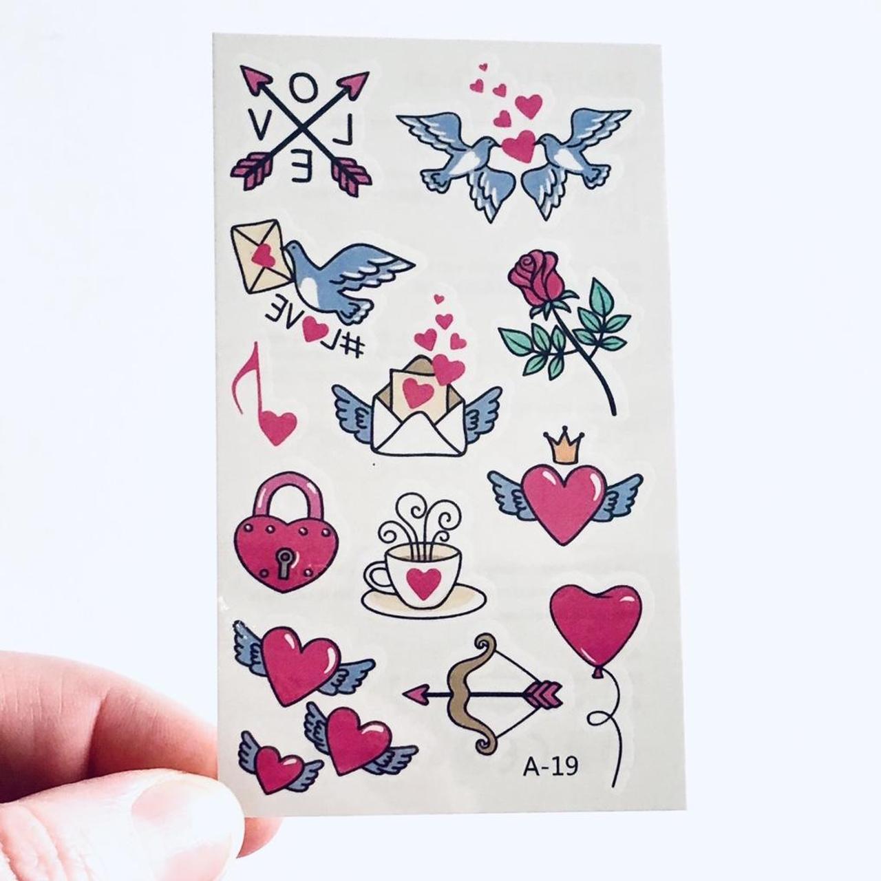 Valentine tea party multi tattoo sheet, bird love... - Depop