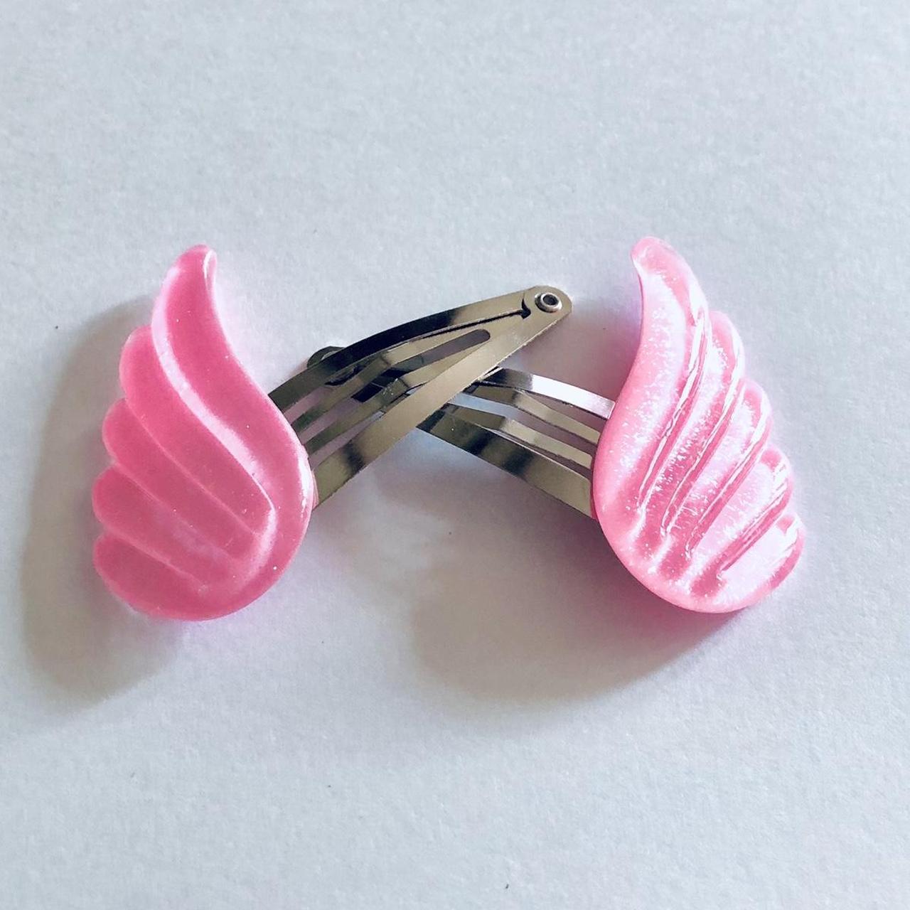 Glitter pink angel wings hair clips, cherub hair... - Depop