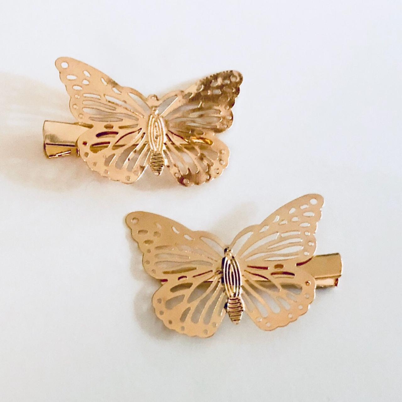 Gold metal butterfly clips (set of 2 hair clips),... - Depop