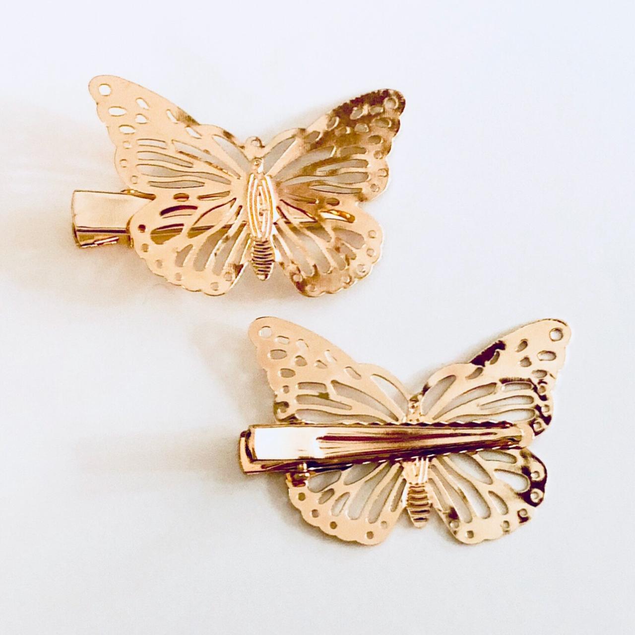 Gold metal butterfly clips (set of 2 hair clips),... - Depop
