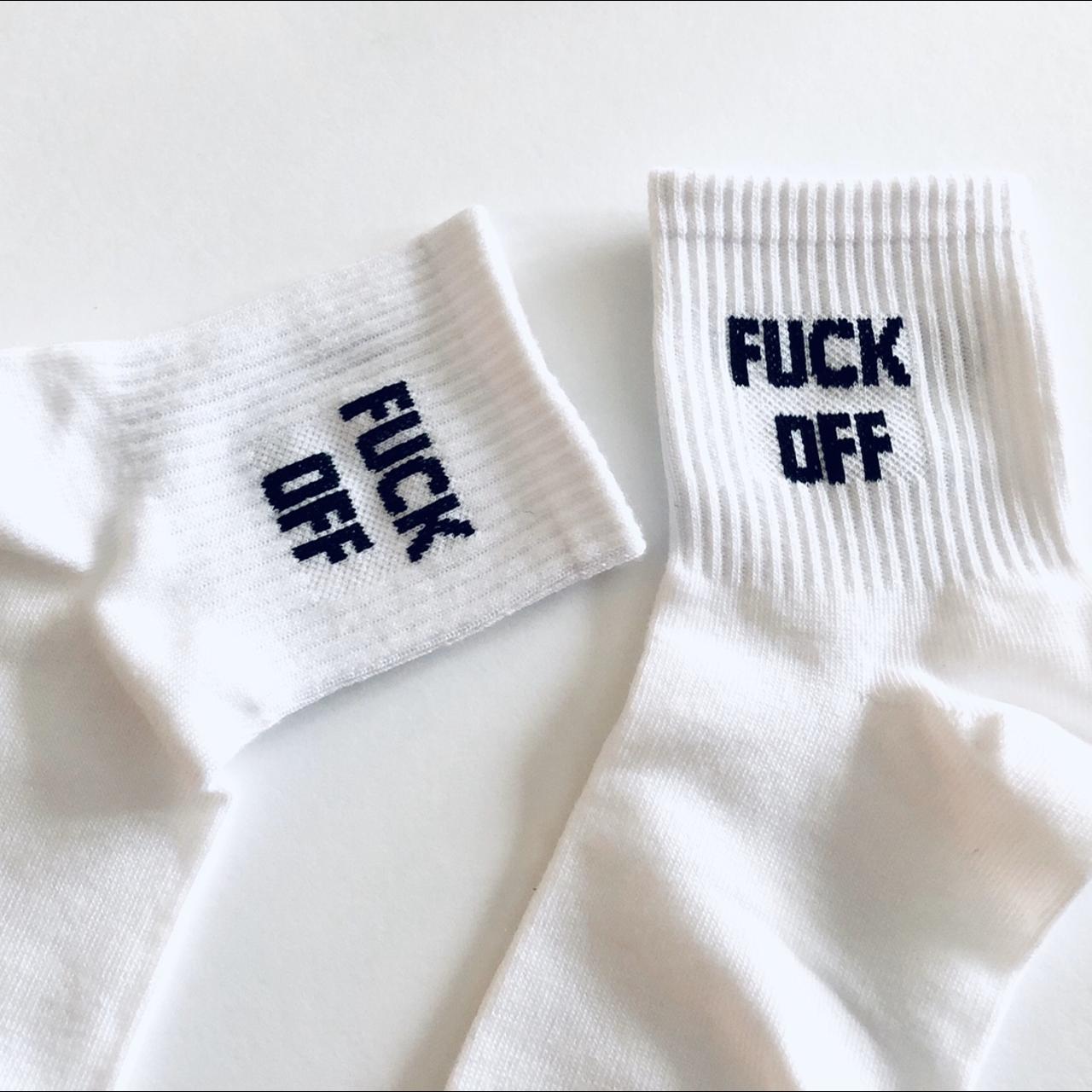 Funny rude swearing socks that read “F**k Off” on... | Depop