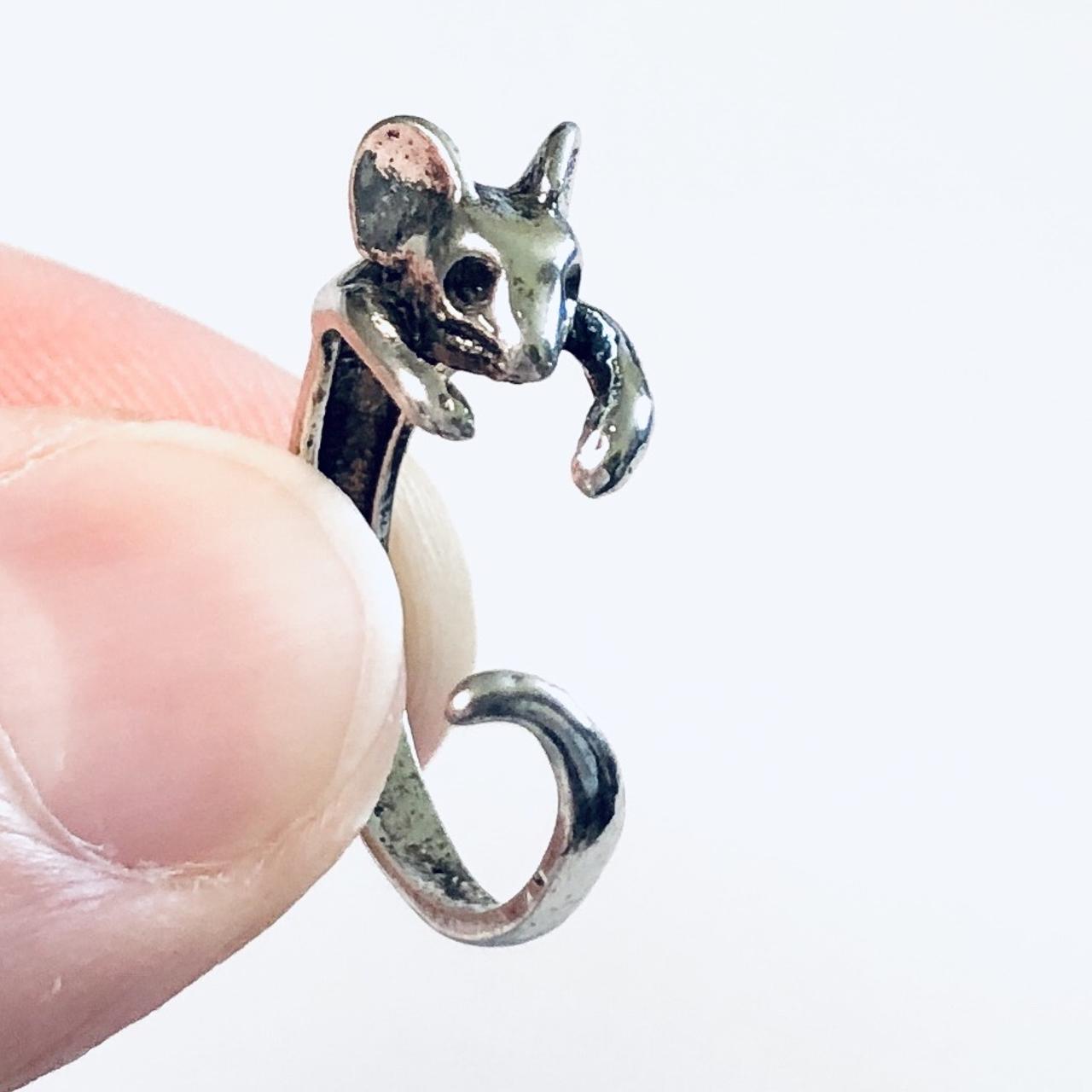 Mouse ring, silver adjustable dainty mouse ring,... - Depop