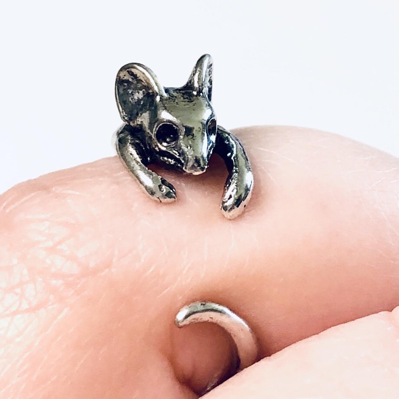 Mouse ring, silver adjustable dainty mouse ring,... - Depop