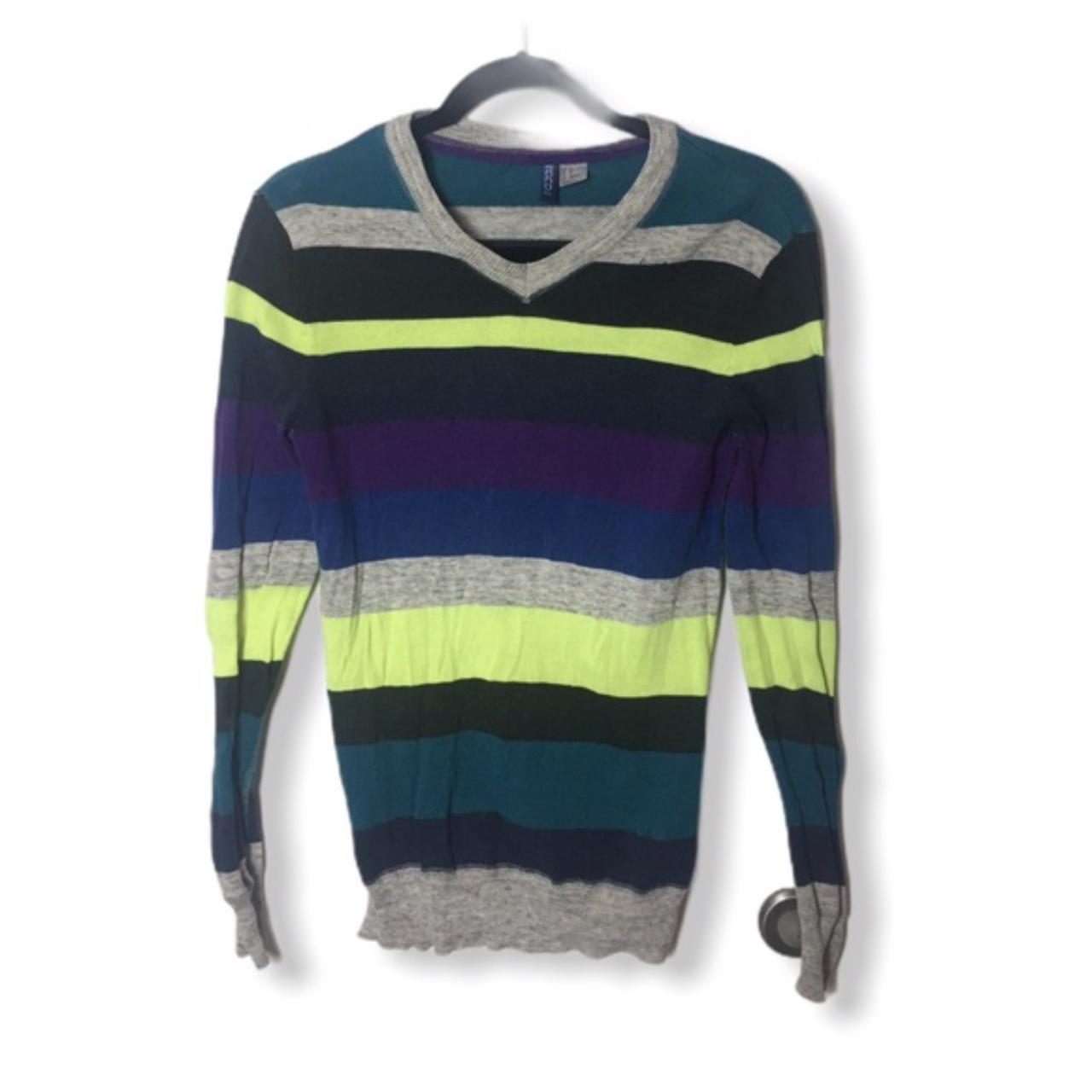 Divided Multicolored Striped Sweater Size XS... - Depop