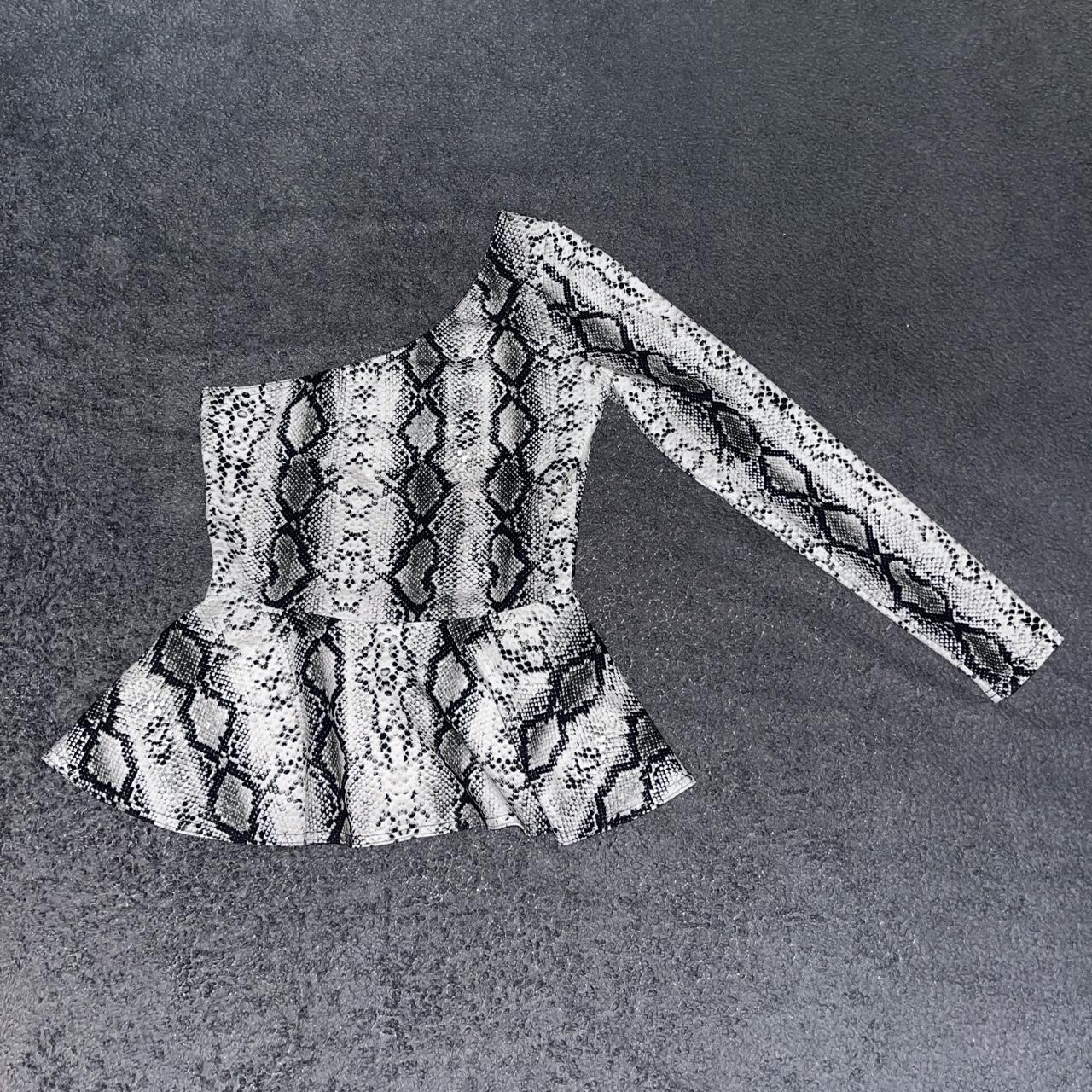 REDUCED Asos white / grey snake skin peplum top,... - Depop