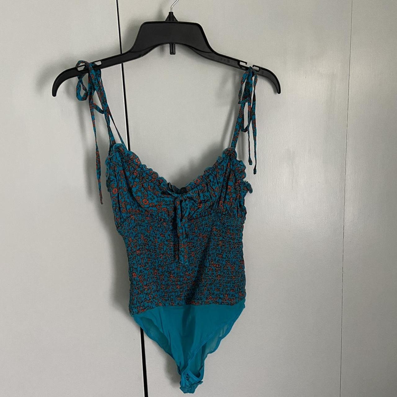 Free People Women's Blue and Red Bodysuit | Depop