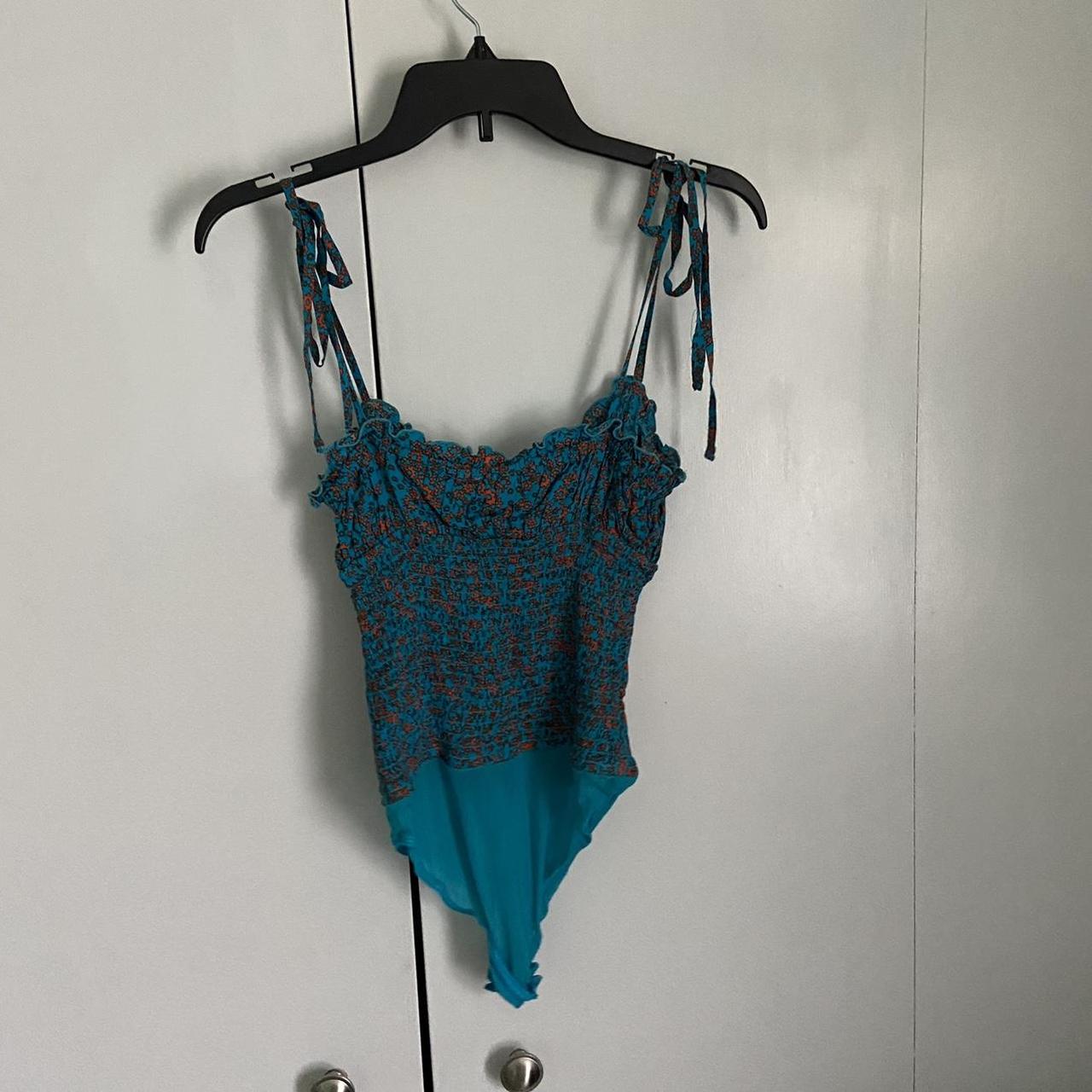 Free People Women's Blue and Red Bodysuit | Depop