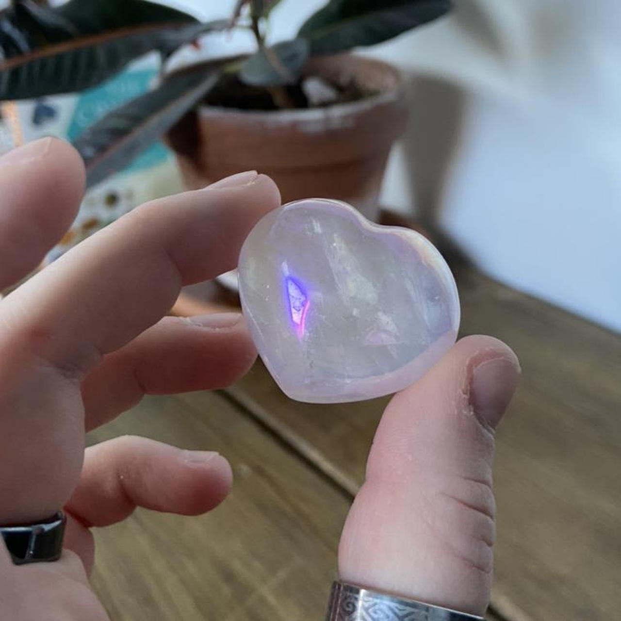 rose quartz rainbow aura heart approx 3.5cm... - Depop