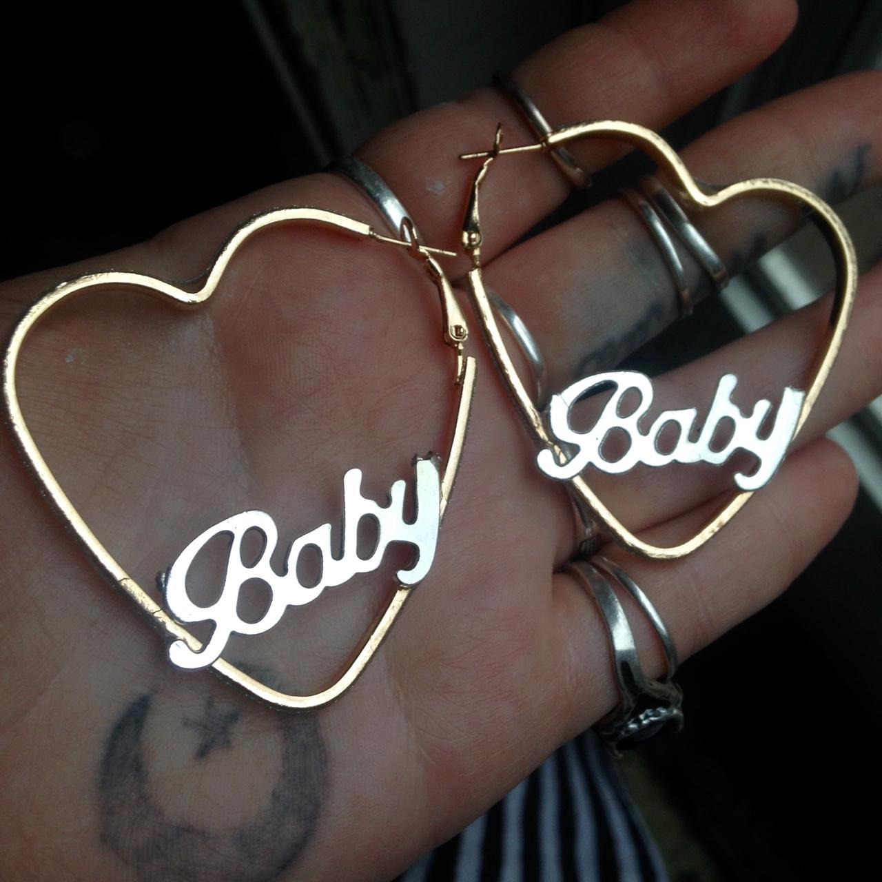 Baby earrings! 💕 Gold heart-shaped hoops with silver... - Depop