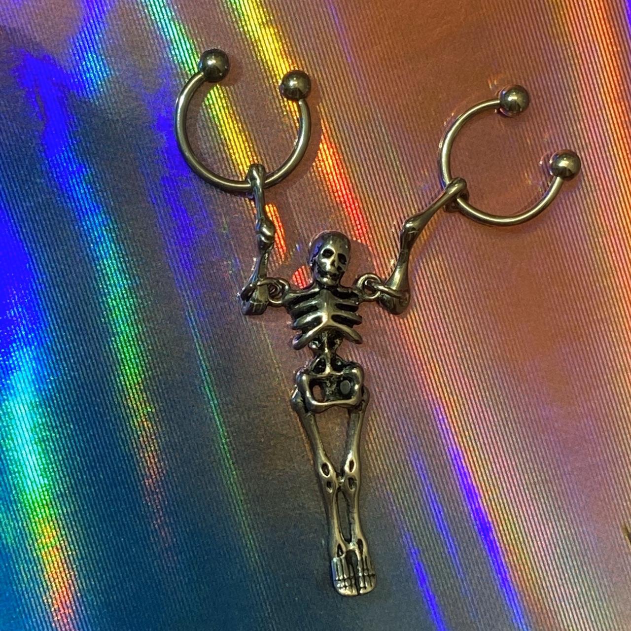 ⚰️Skeleton hanging double hoop piercing &... - Depop