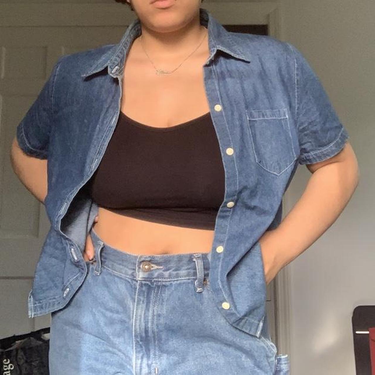 Short sleeve denim button up 🚨only accepting... - Depop