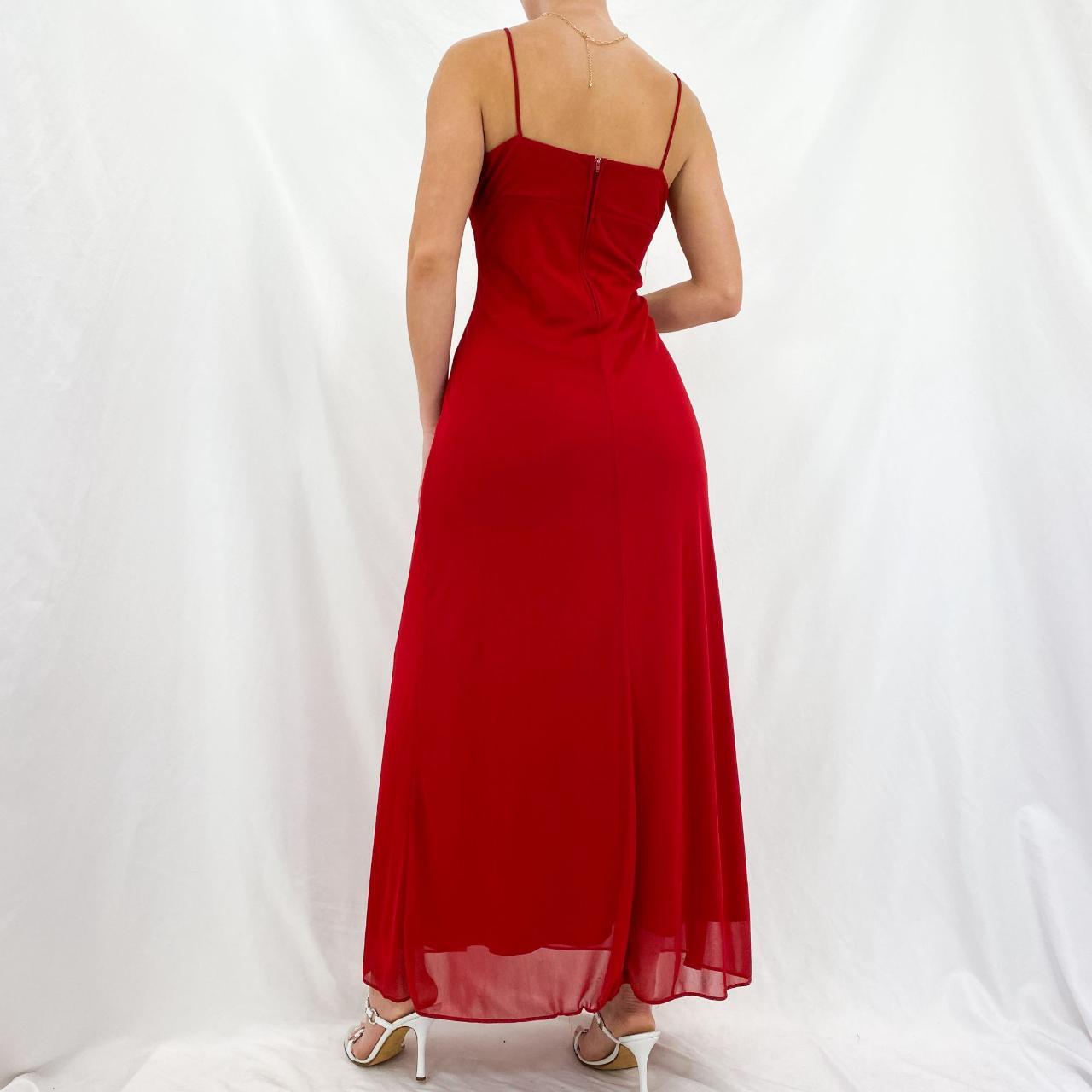 [#8432] 90s Vintage Red Spaghetti Strap Formal Maxi... - Depop