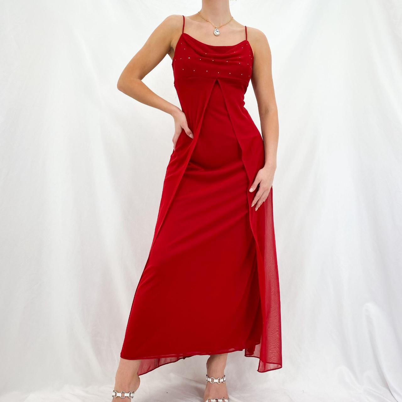 [#8432] 90s Vintage Red Spaghetti Strap Formal Maxi... - Depop