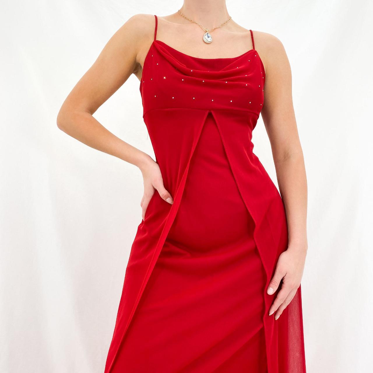 [#8432] 90s Vintage Red Spaghetti Strap Formal Maxi... - Depop