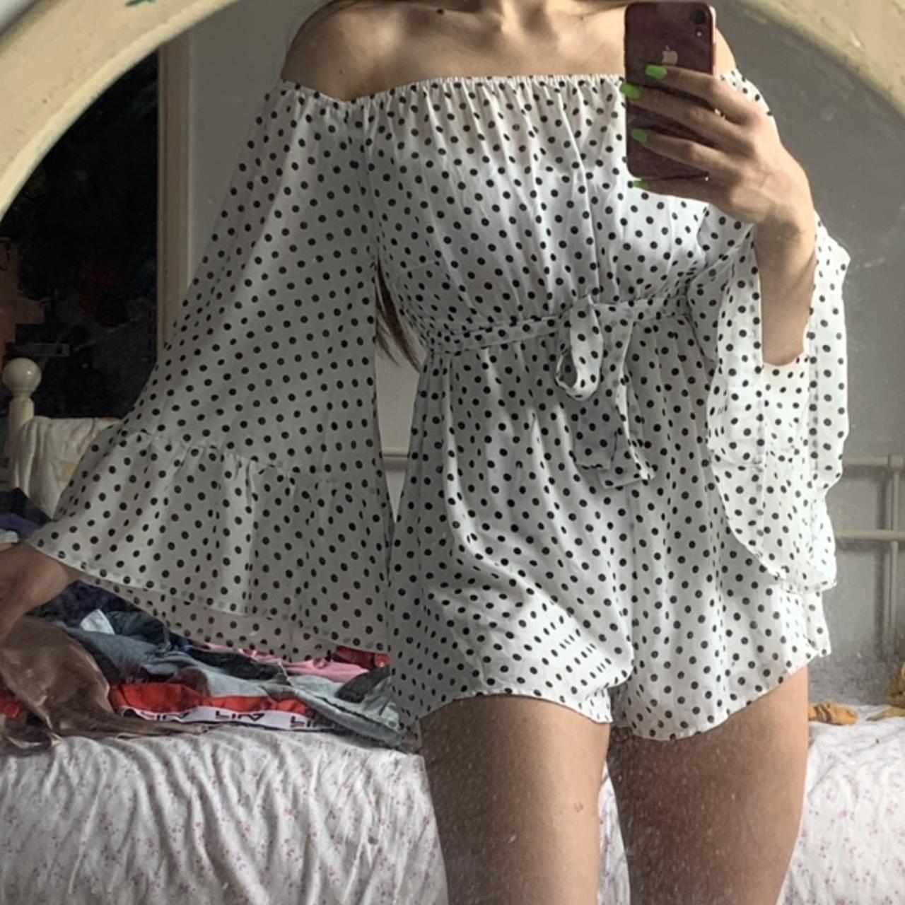 Missguided White Black Polka Dot Long Sleeve Bell Depop