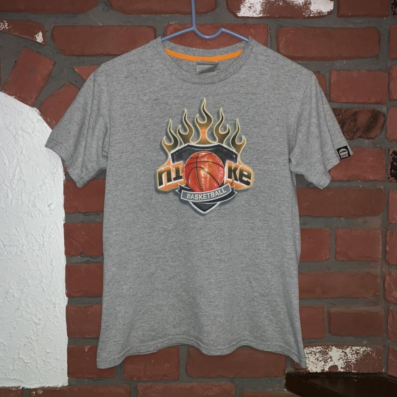 Vtg. Nike Basketball Grey Flames T-Shirt Tee YOUTH... - Depop