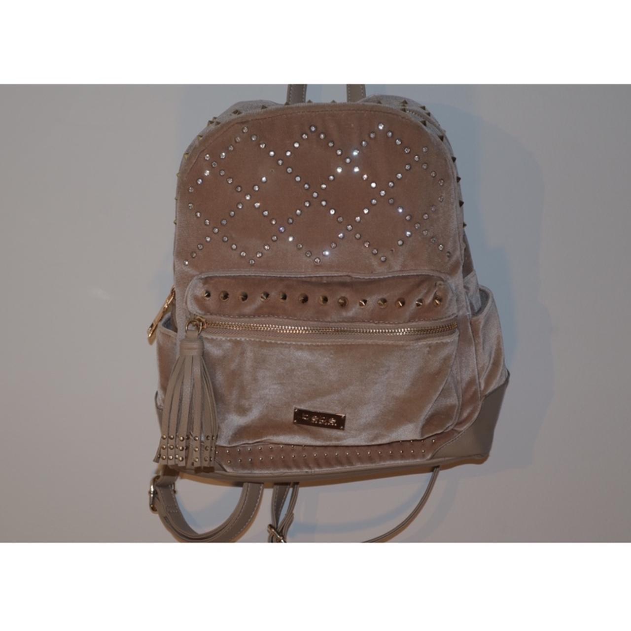 Super cute beige Bebe backpack! Soft velvet material... - Depop