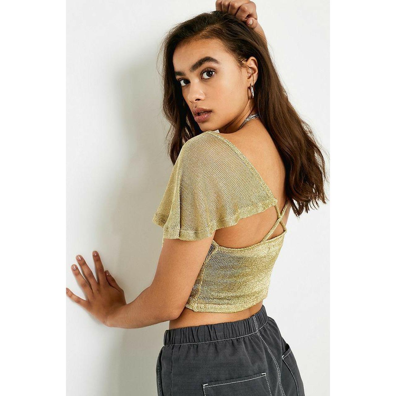 Urban Outfitters Gold Crop Top in mesh / metallic... - Depop