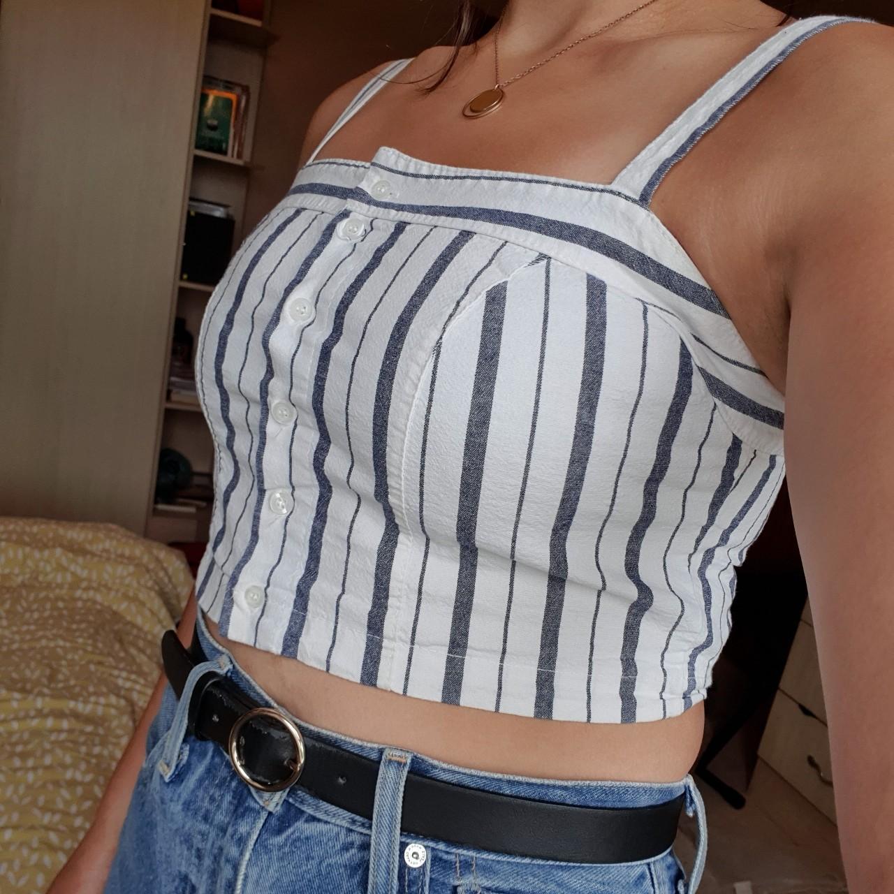 Cute Brandy Melville Stripy Crop Top White With Depop
